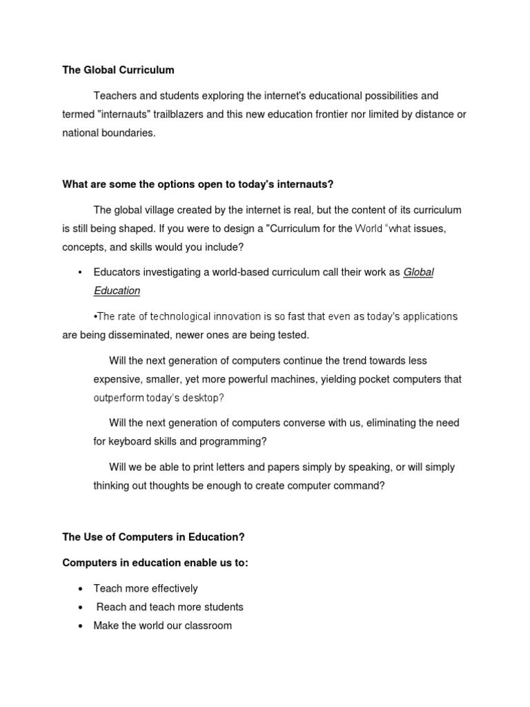 The Global Curriculum: Education | PDF | Vocational Education | Curriculum