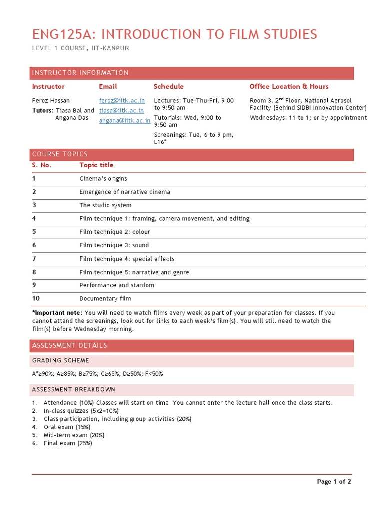 Intro To Film Studies Syllabus | PDF | Special Education | Test ...