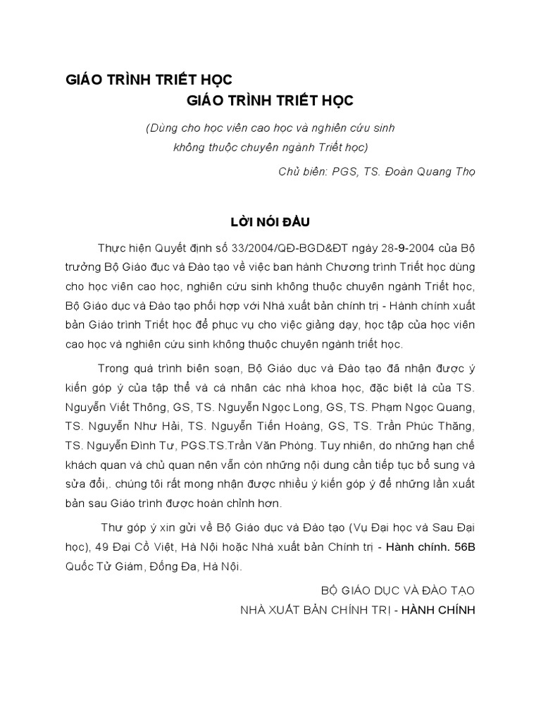 Giao Trinh Triet Hoc Dung Cho Hoc Vien Cao Hoc | PDF