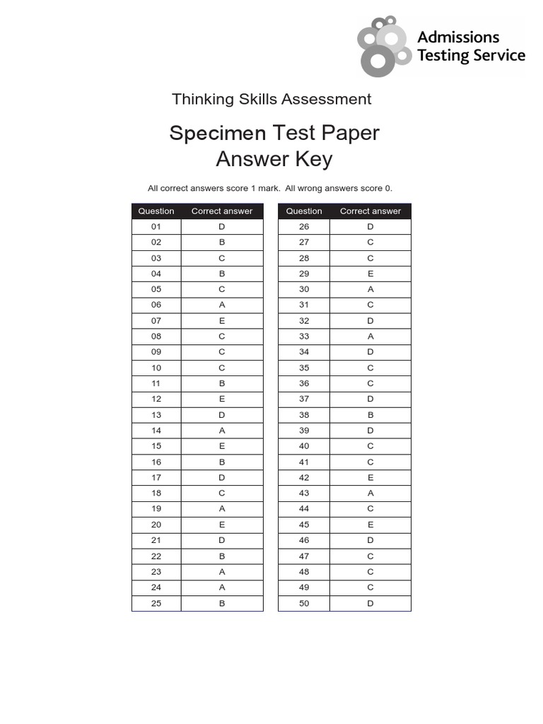 Tsa Specimen Test Answer Key | PDF