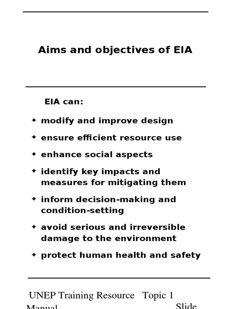 Aims and Objectives of EIA: UNEP Training Resource Manual Topic 1 Slide ...