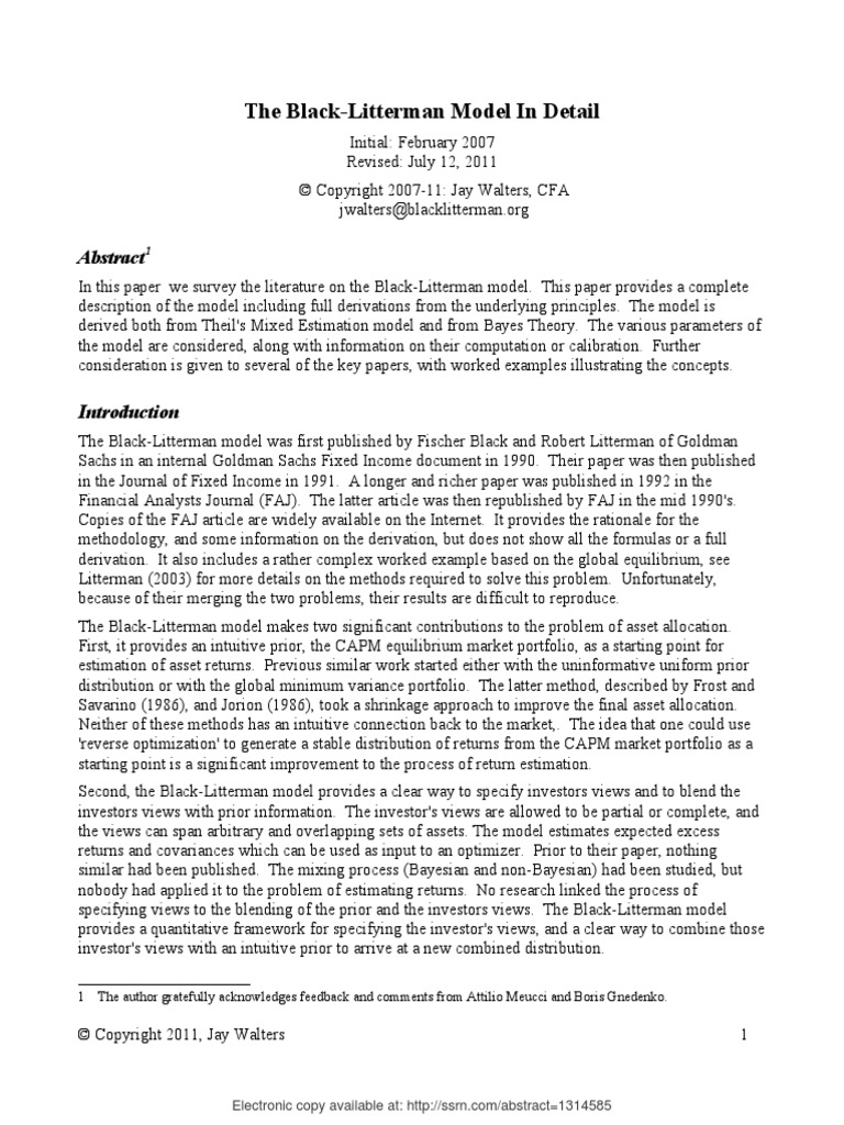 The Black-Litterman Model in Detail | PDF | Capital Asset Pricing Model ...