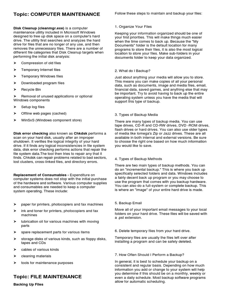 Topic: Computer Maintenance: Disk Cleanup (Cleanmgr - Exe) Is A Computer | PDF | Computer Data ...