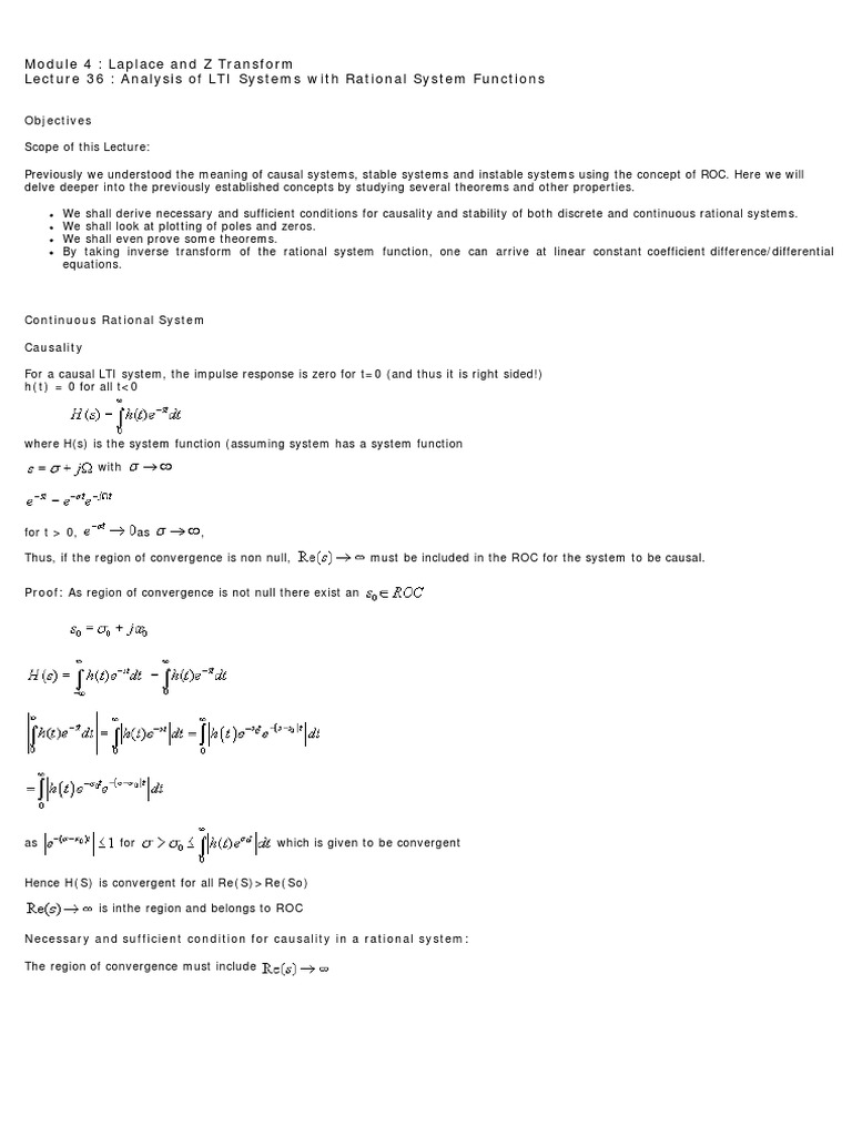 Module 4: Laplace and Z Transform Lecture 36: Analysis of LTI Systems With Rational System ...