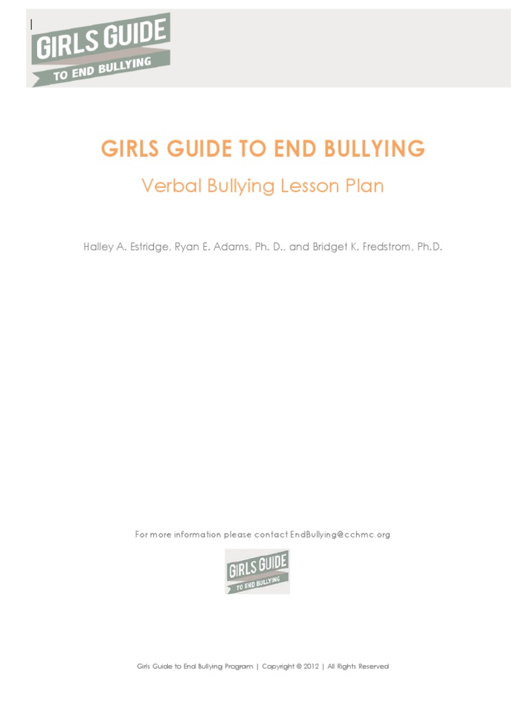 Girls Guide To End Bullying: Verbal Bullying Lesson Plan | PDF ...