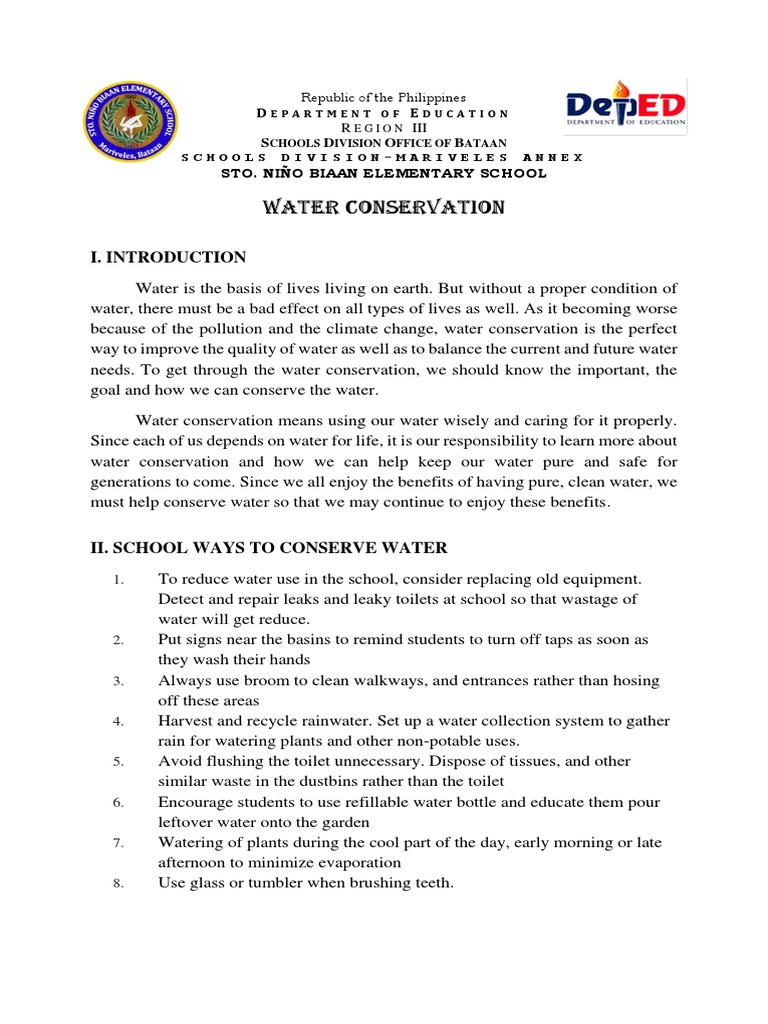 Water Conservation: D E S D O B Schools Division-Mariveles Annex Sto ...