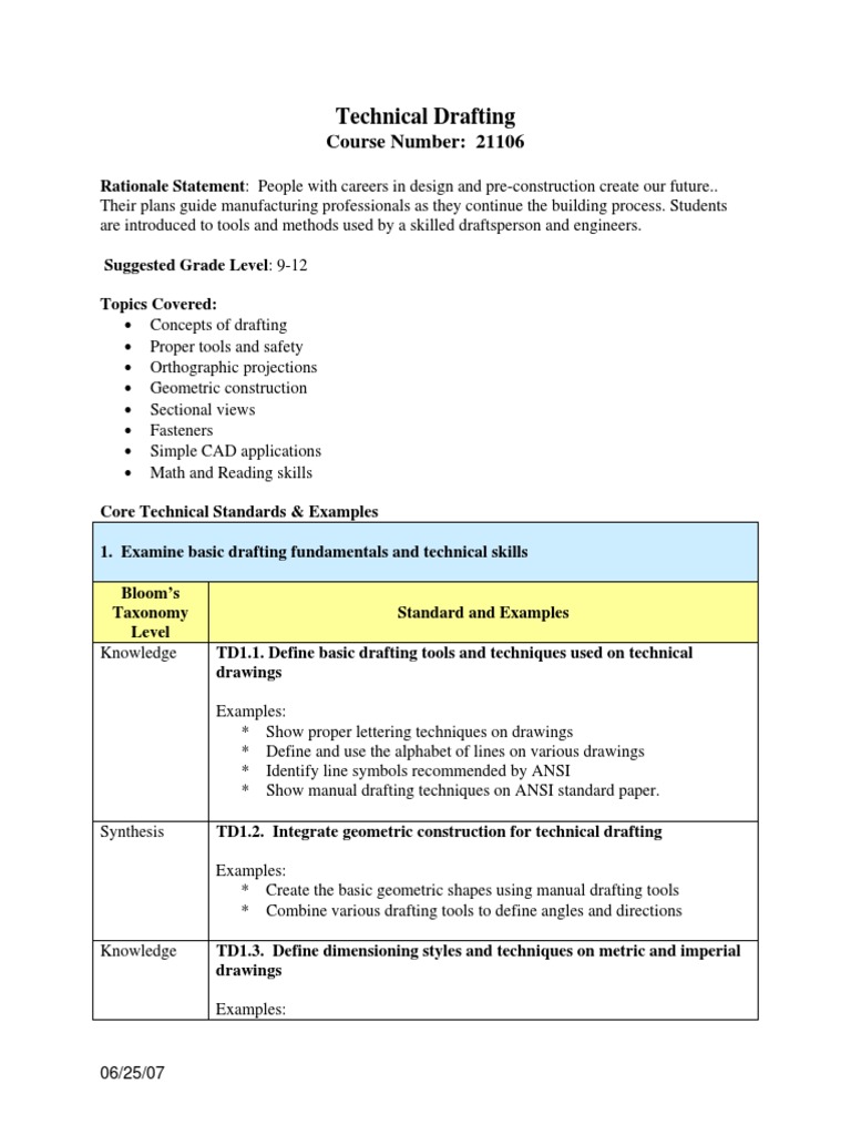 Technical Drafting Course Overview | PDF | Technical Drawing | Drawing