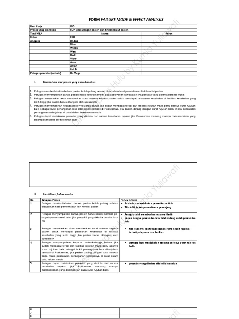 Fmea Sop Pemulangan PDF | PDF