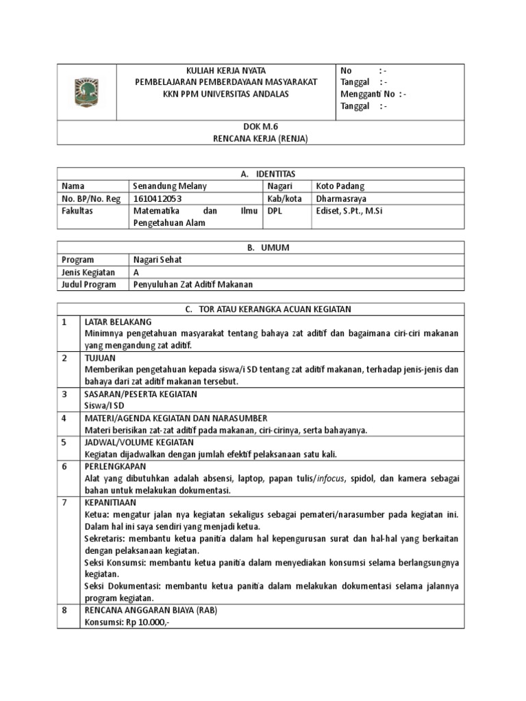 Renja KKN Contoh | PDF