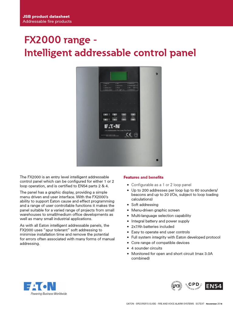 Eaton Fire Addressable Control Panel Fx2000 Datasheet v1 1118 | PDF ...