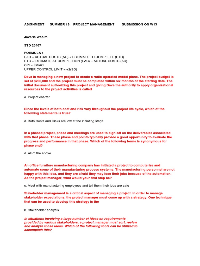 Javeria Wasim 23467 | PDF | Standard Deviation | Project Management
