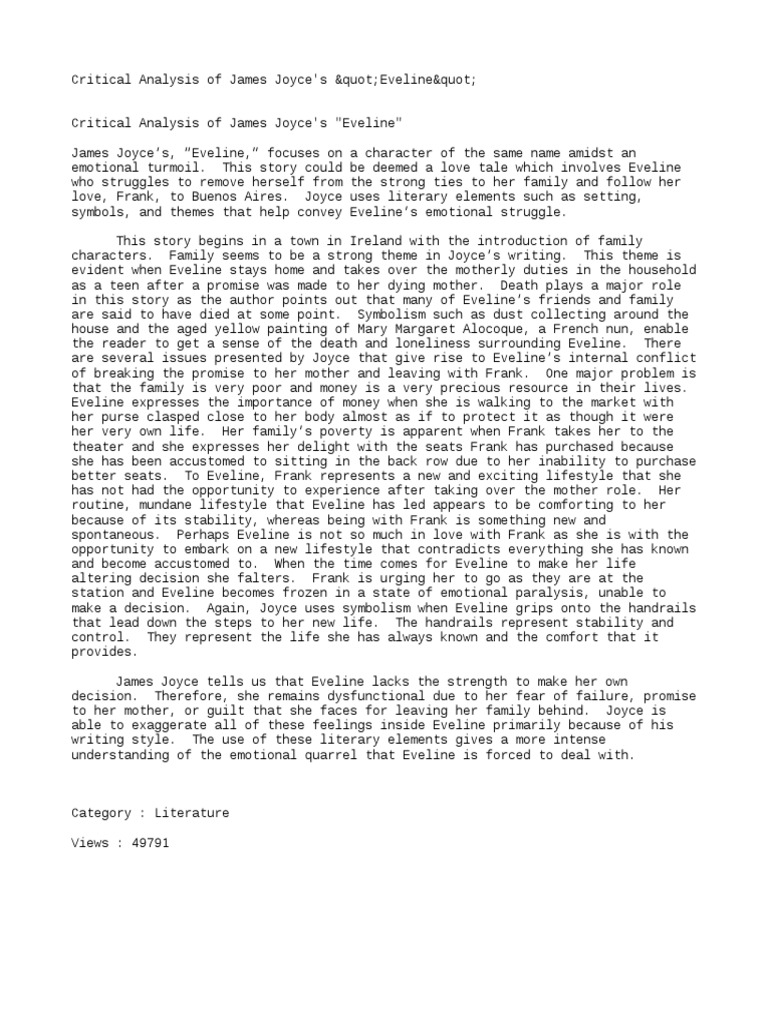 Critical Analysis of James Joyces Eveline | PDF | James Joyce