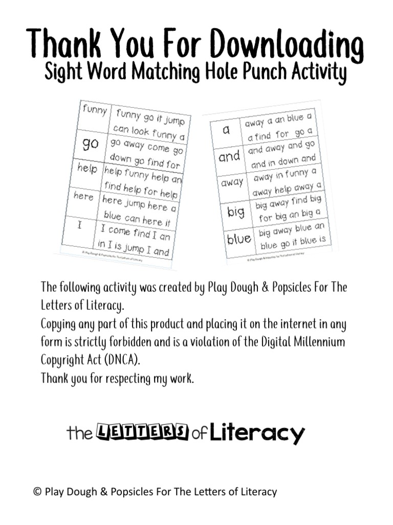 Sight Word Matching Hole Punch Activity | PDF