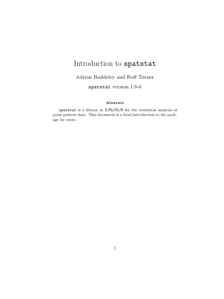 Introduction To Spatstat: Adrian Baddeley and Rolf Turner Spatstat ...