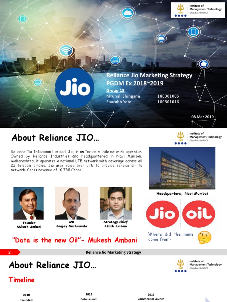 Reliance Jio Marketing Strategy PGDM Ex 2018 2019: Group 13 | PDF ...