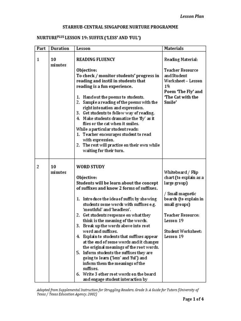 Lesson on Suffixes: 'Less' and 'Ful' | PDF | Lesson Plan | Cognition
