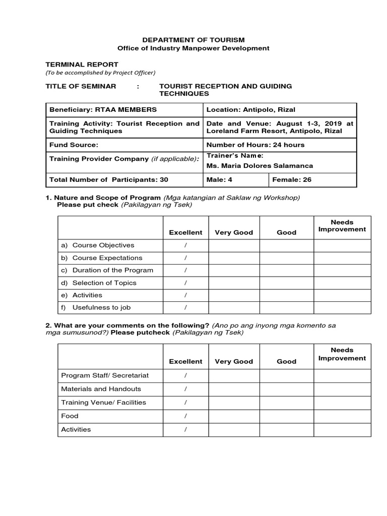 Terminal Report On Tourist Reception and Guiding Techniques | PDF ...