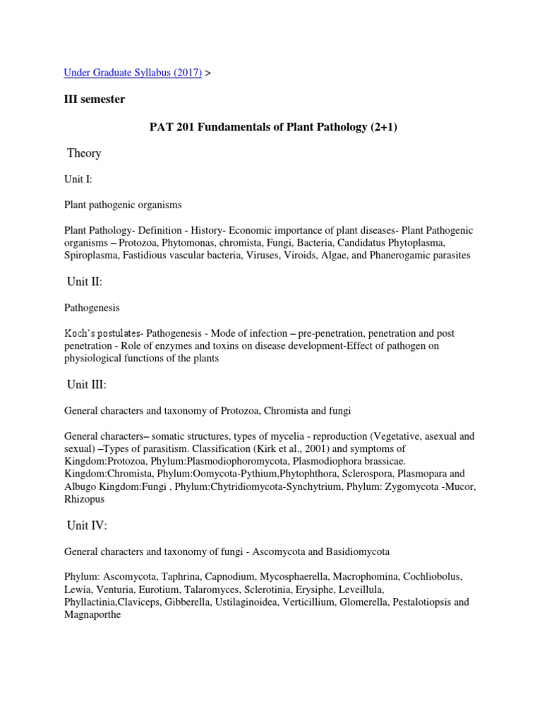 3rd Semester Syllabus | PDF | Plant Pathology | Insects
