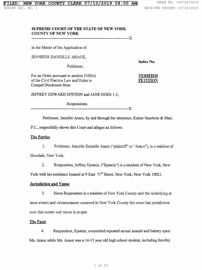 Jennifer Danielle Araoz V Jeffrey Epstein, Etc. | PDF | Damages ...