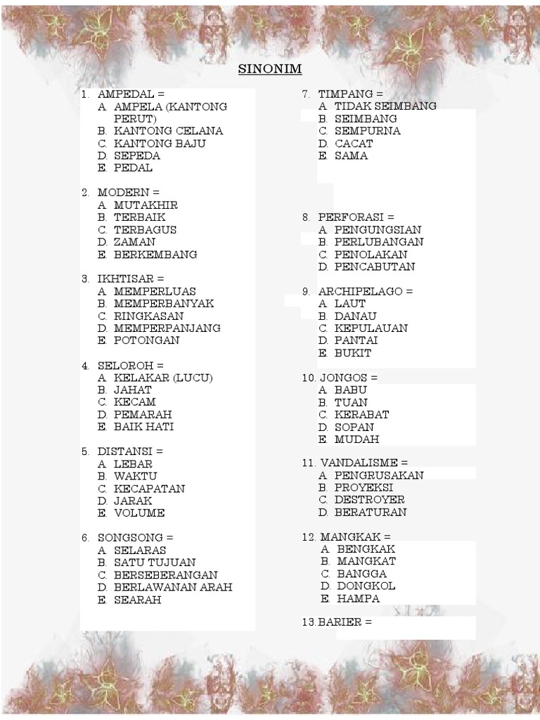 Sinonim dan Definisi Kata Kunci | PDF