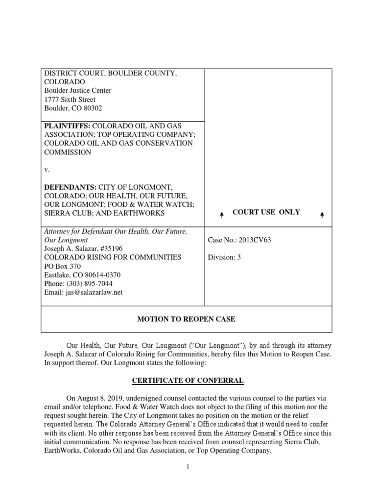 Colorado Rising Motion To Reopen Longmont V COGA Case | PDF ...