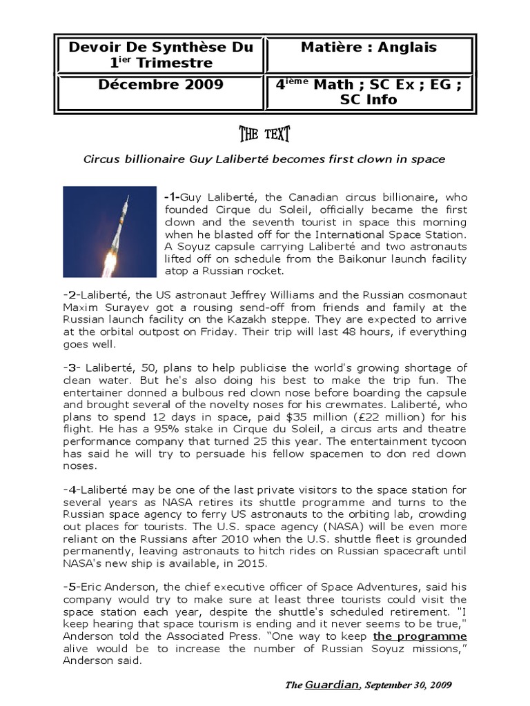 Example of Exam | PDF | Astronauts | International Space Station