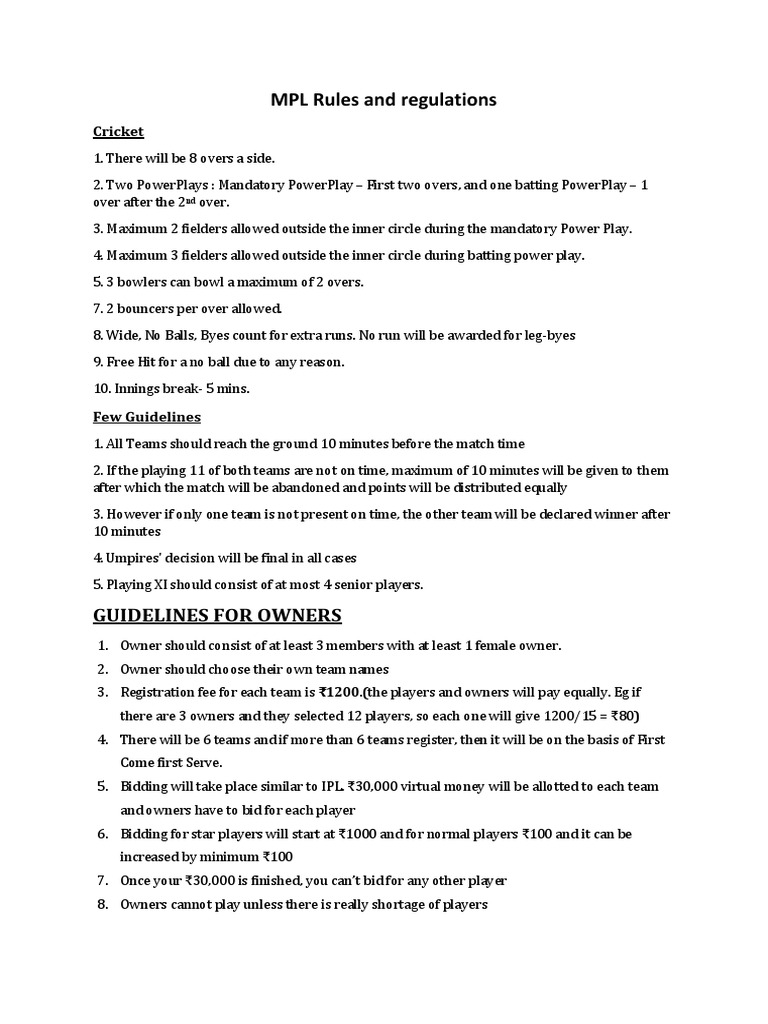 MPL Rules | PDF
