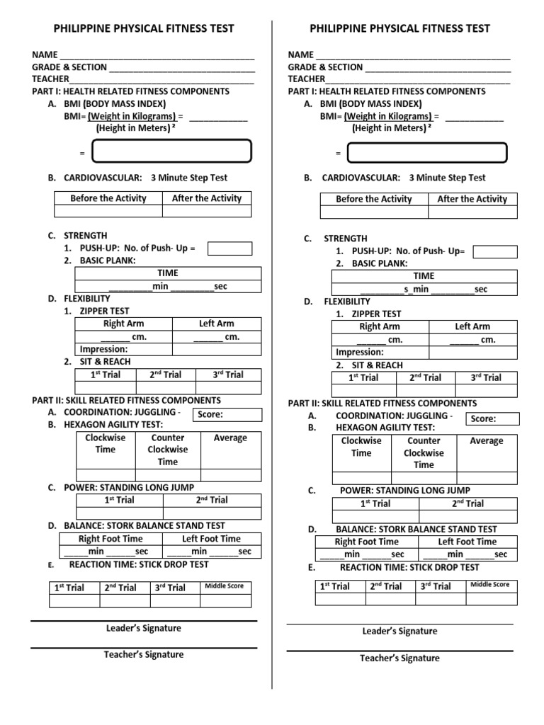 PPFT Form | PDF | Body Mass Index | Sports