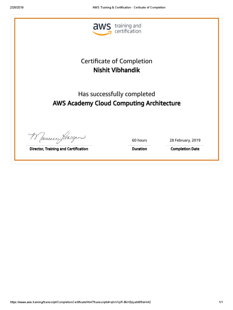 AWS Training & Certification - Certicate of Completion | PDF