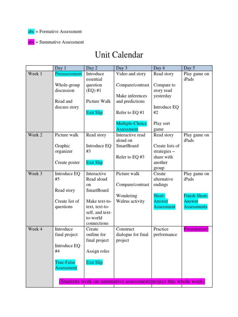 Assessment Calendar | PDF | Question | Cognition