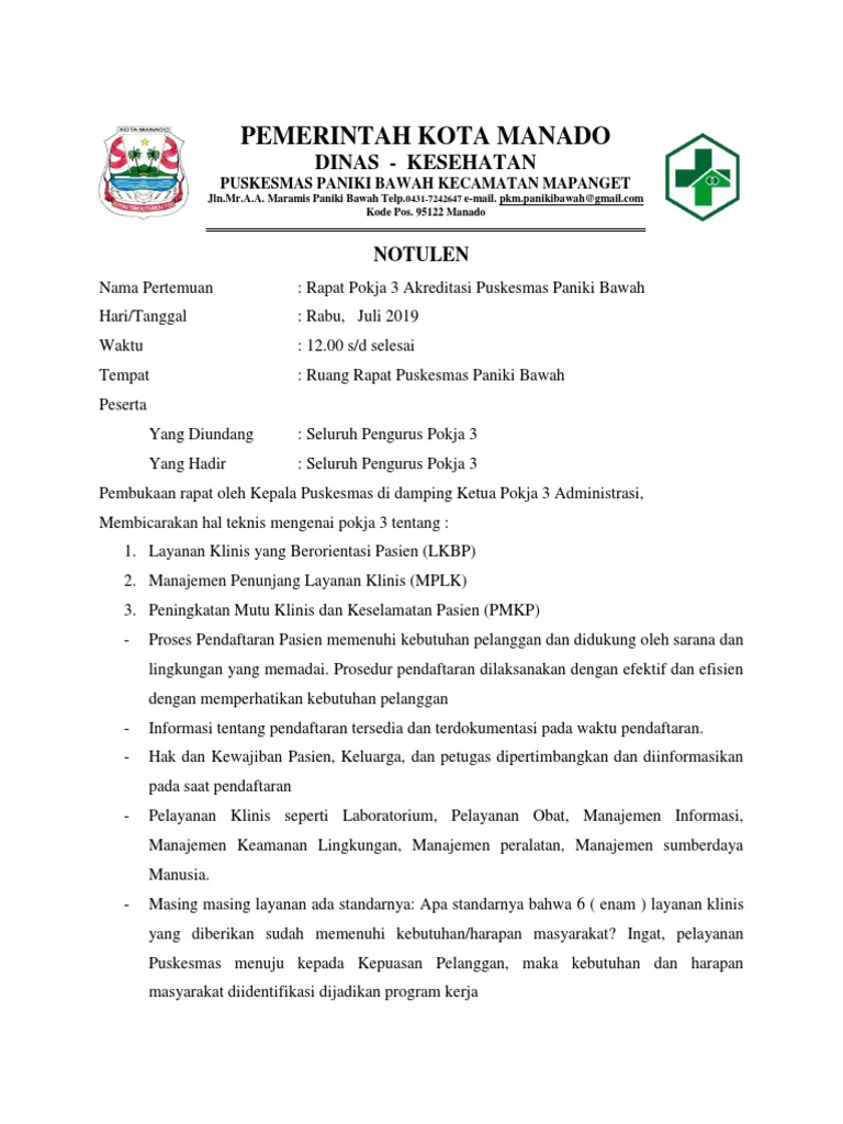 Contoh Notulen Pokja 3 | PDF | Pengembangan Diri | Kesehatan Holistik
