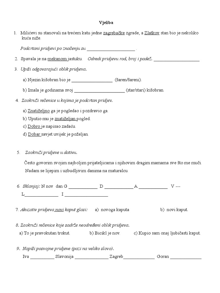 Pridjevi Vjezba 5.b | PDF