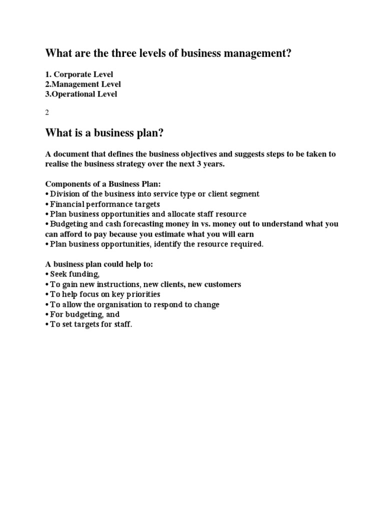 Three Levels of Business Planning | PDF