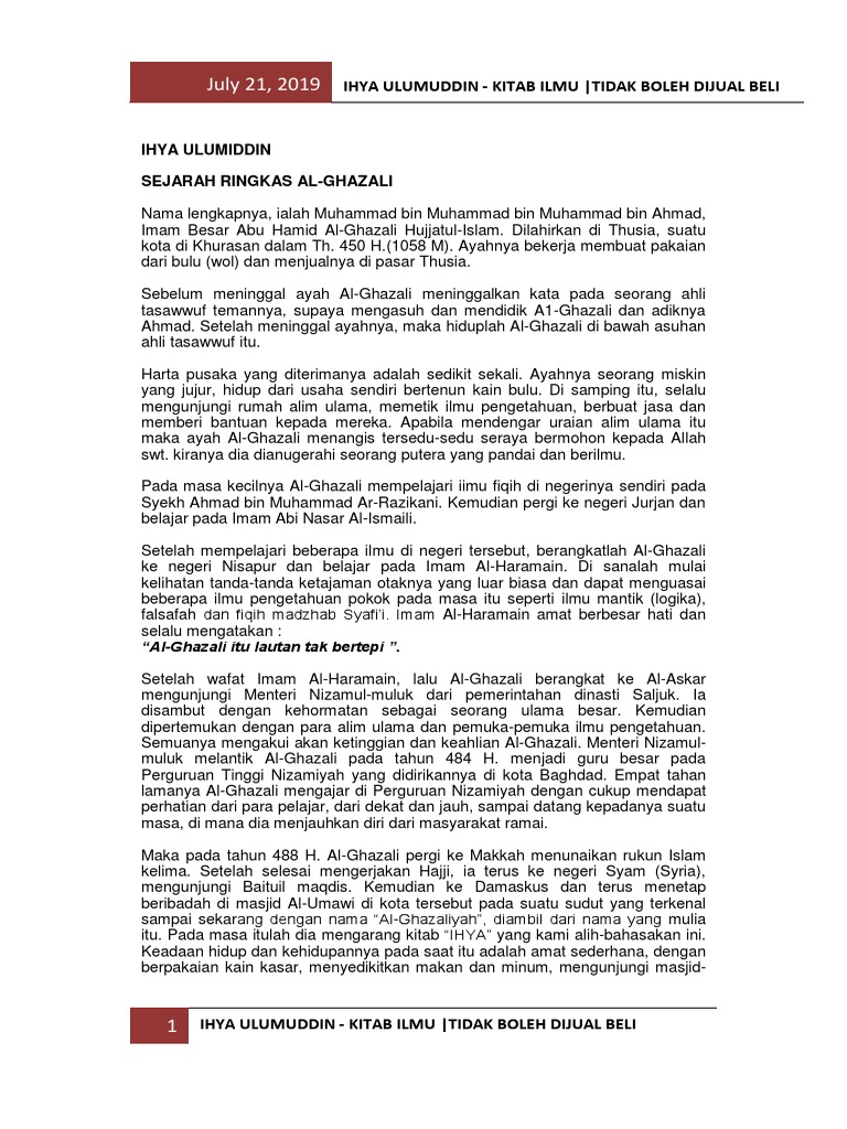 Ihya Ulumiddin Kitab Ilmu Vol 1 | PDF