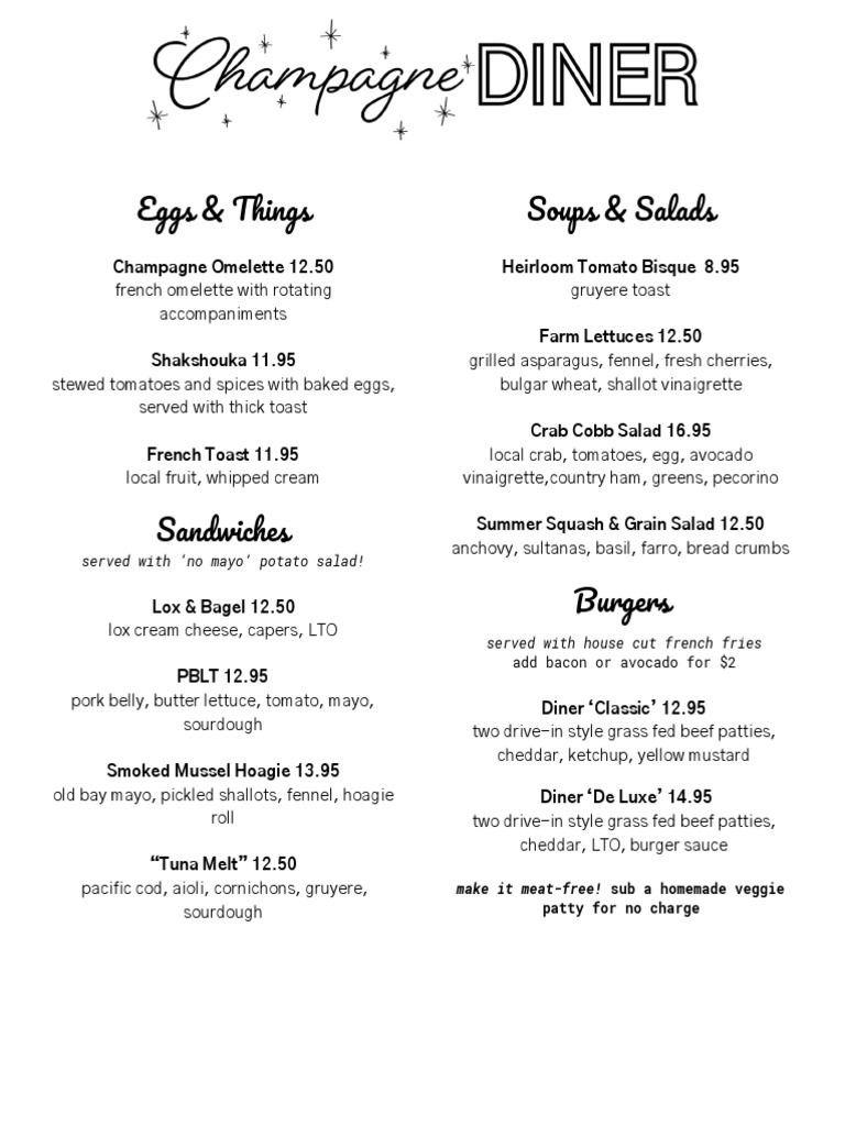 Champagne Diner Menu | PDF | Hamburgers | Salad