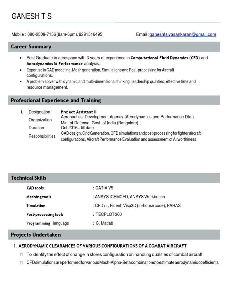 Ganesh Resume | PDF | Aerodynamics | Aircraft