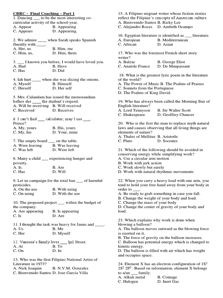 LET Reviewer - Questions Only | PDF | Carbon | Chemical Elements