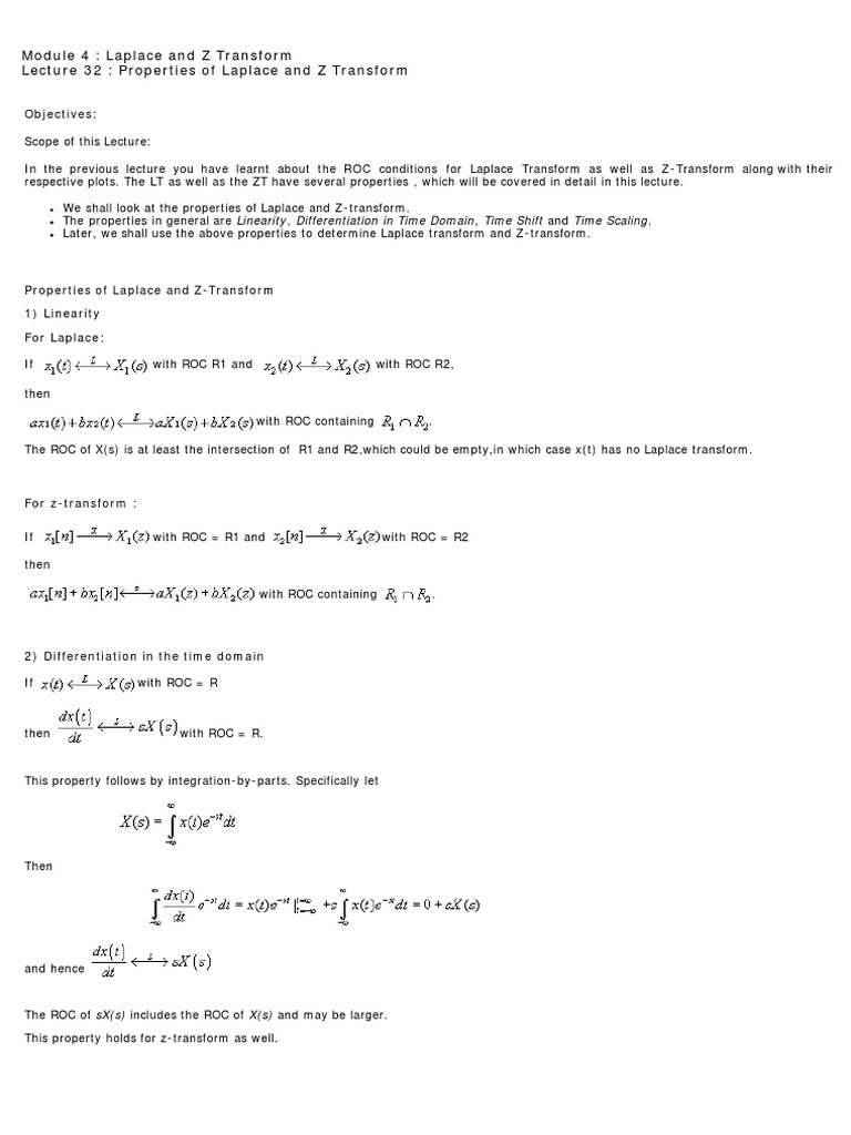 Module 4: Laplace and Z Transform Lecture 32: Properties of Laplace and Z Transform | PDF ...