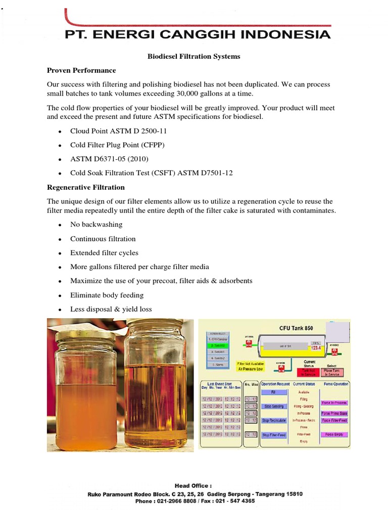 Biodiesel Filtration Systems Proven Performance | PDF | Filtration ...