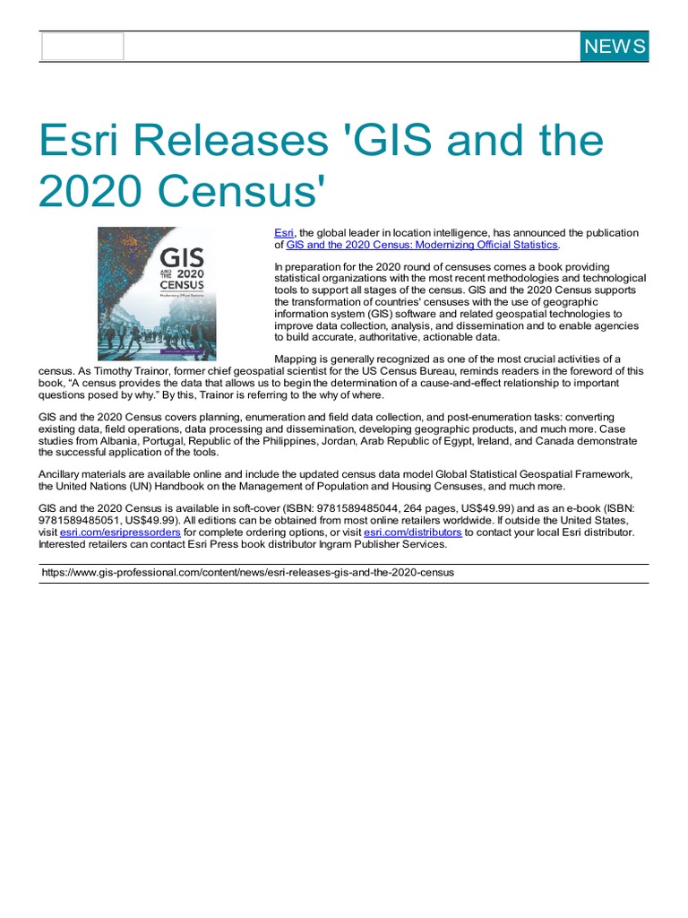 Esri Releases Gis and The 2020 Census | PDF | Census | Geographic ...
