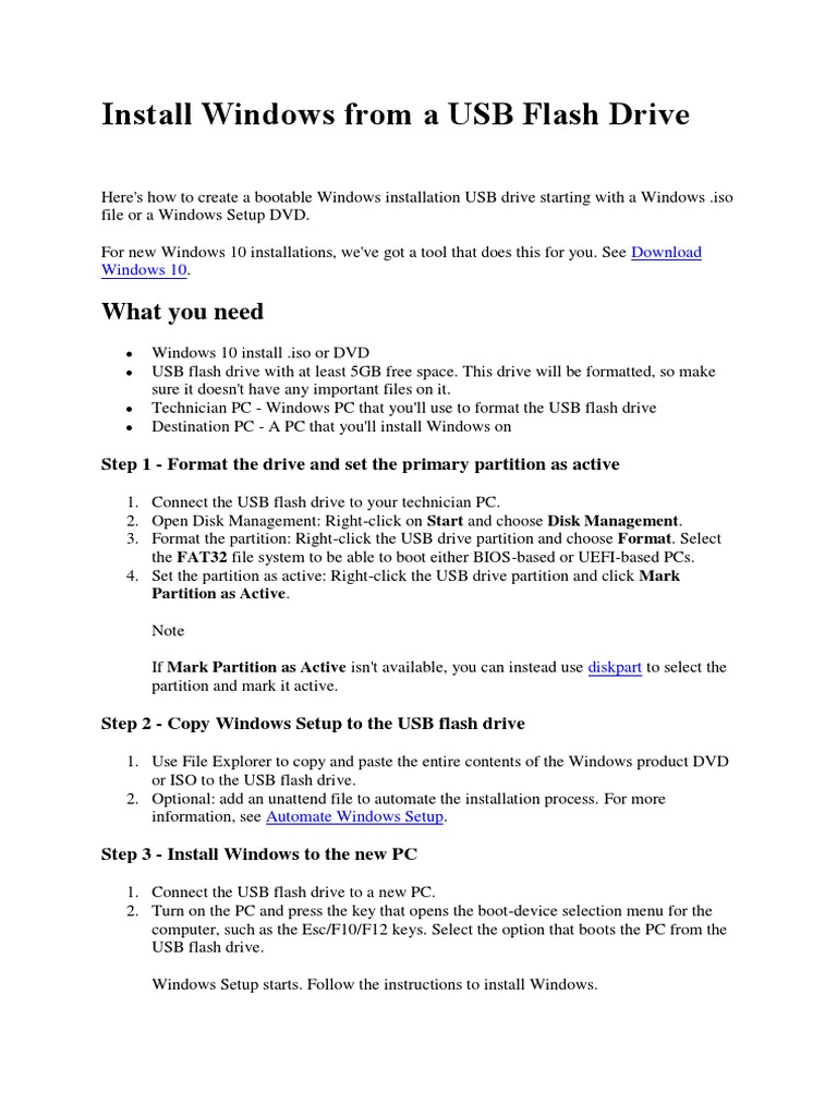 Install Windows From A USB Flash Drive | PDF | Usb Flash Drive ...