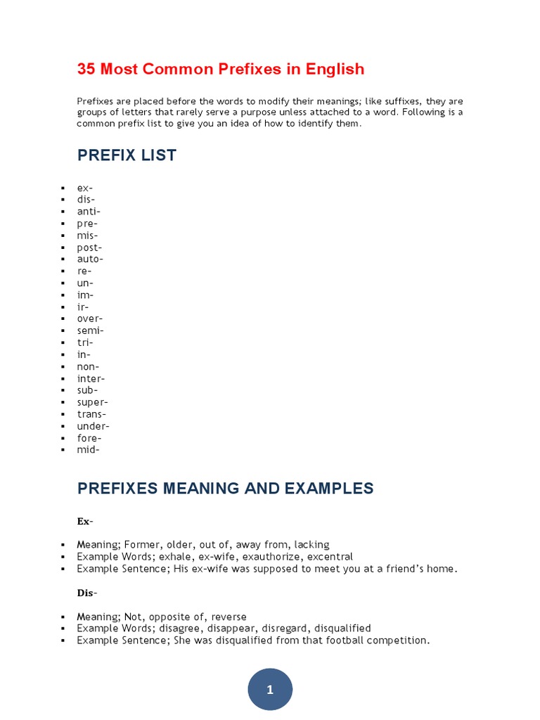 35 Most Common Prefixes in English: Prefix List | PDF | Language ...