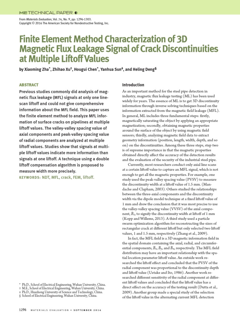 Finite Element Method Characterization of 3D Magnetic Flux Leakage Signal of Crack ...