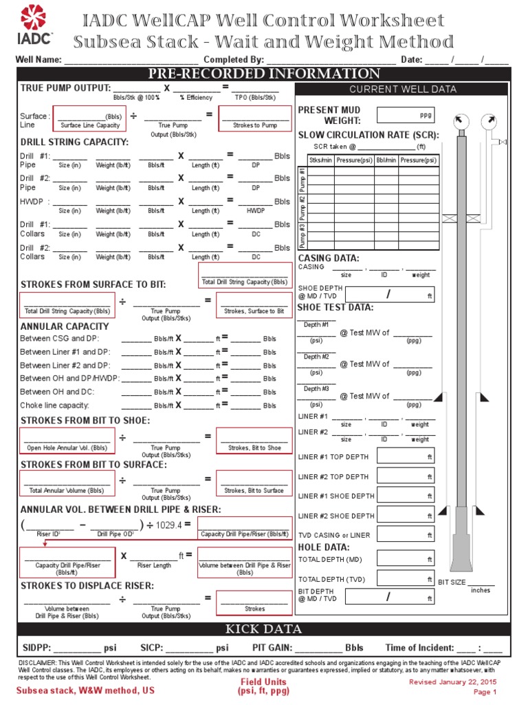IADC WellSharp Kill Sheet | PDF | Gases | Chemical Engineering