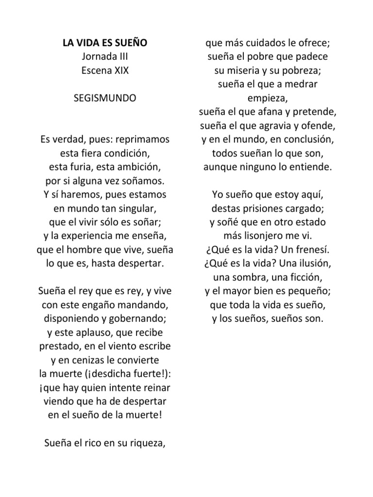 La Vida Es Sueño | PDF