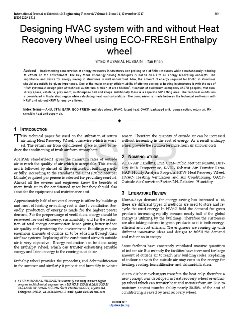 Designing HVAC System With and Without Heat Recovery Wheel Using ECO ...