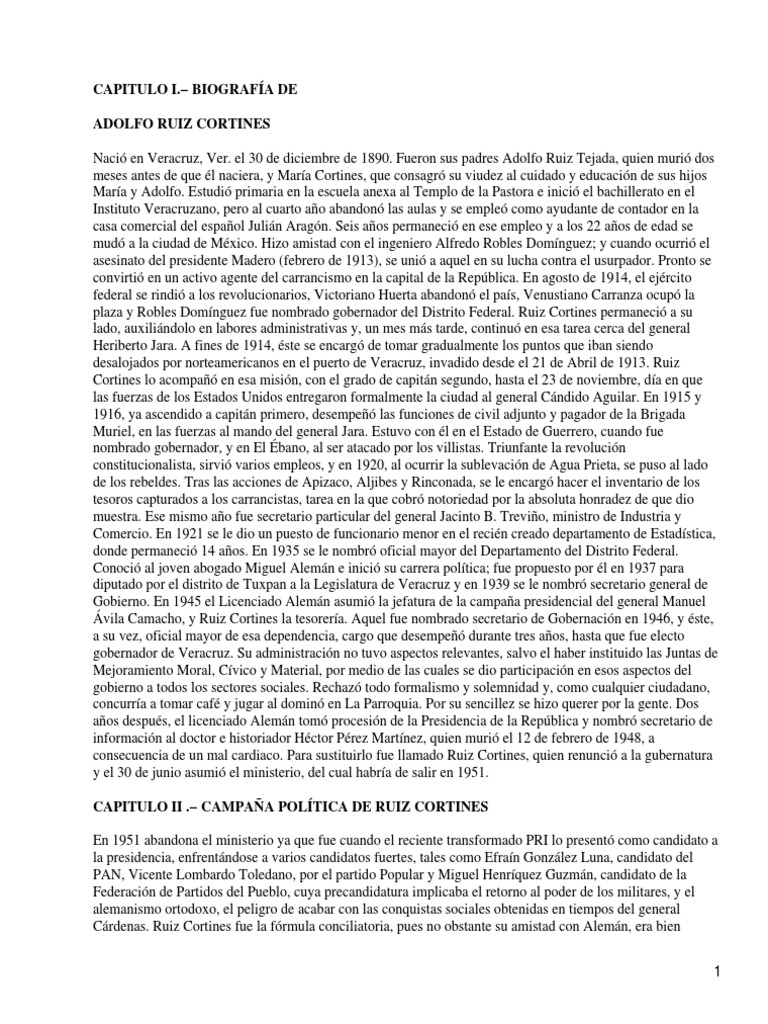 BIOGRAFÍA DE ADOLFO RUIZ CORTINES.pdf | México | Ciudad de México