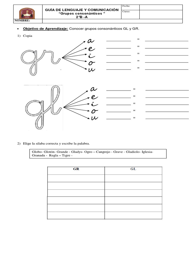Grupos Consonanticos GL Y GR | PDF