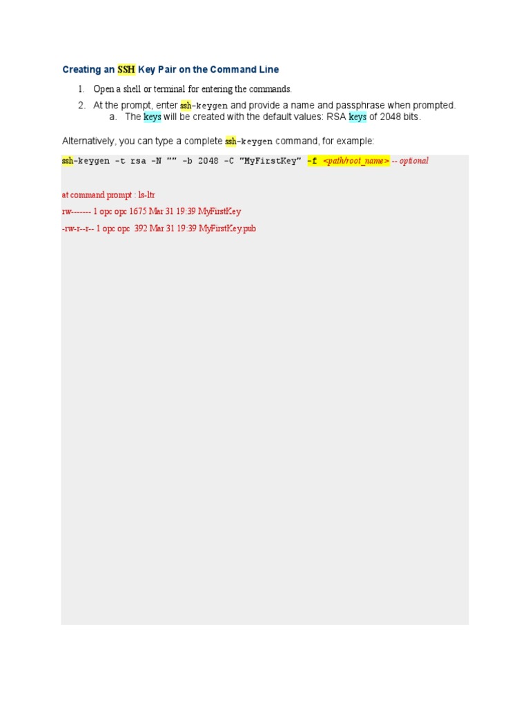 Creating An Ssh Key Pair On The Command Line Pdf Secure Shell Command Line Interface