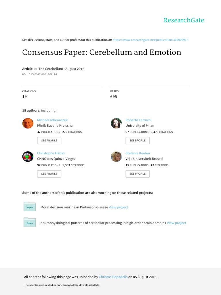 Consensus Paper: Cerebellum and Emotion | PDF | Cerebellum | Amygdala